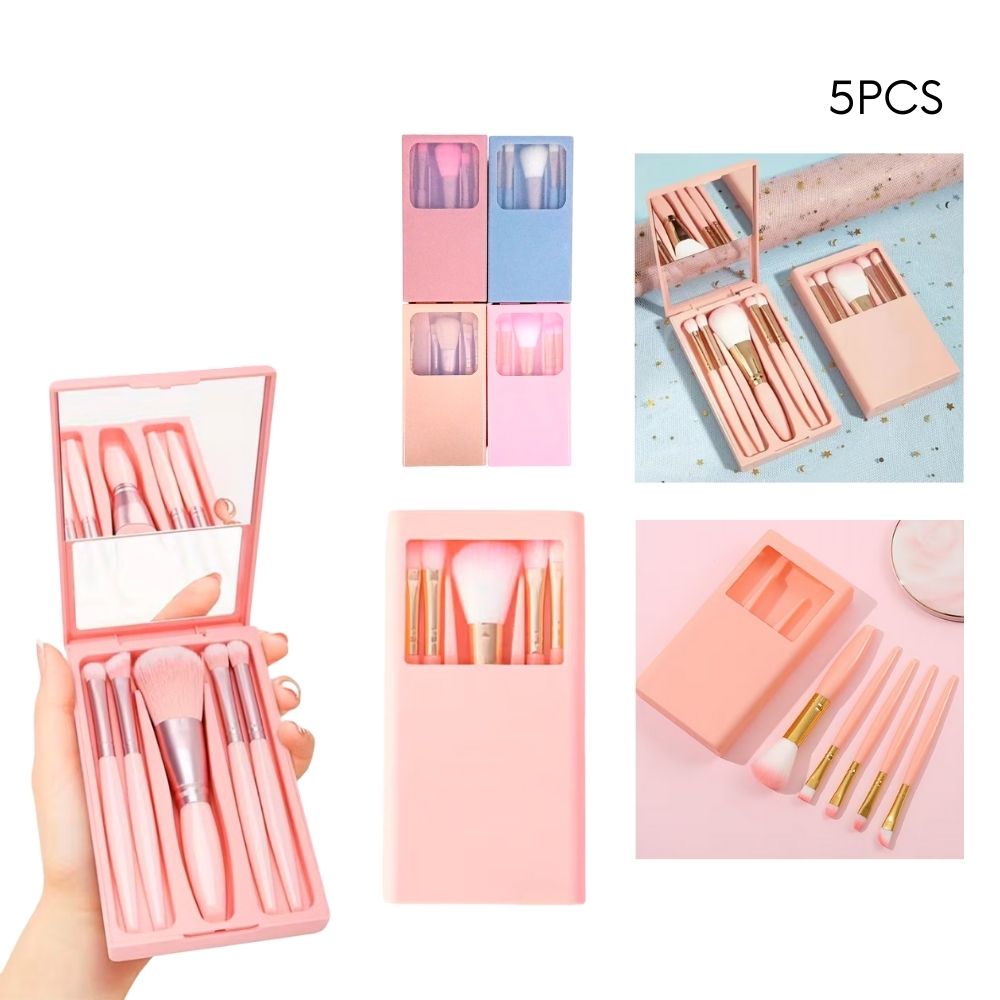 SET DE BROCHA PARA MAQUILLAJE CON ESPEJO 5PCS - Xian Zhu